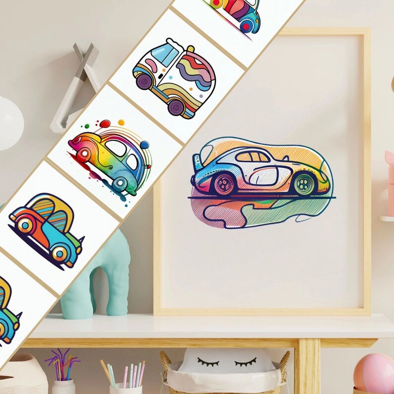 Set of 6 Vehicle Printable, Car Prints Boys Room, Cartoon Cars Prints ...