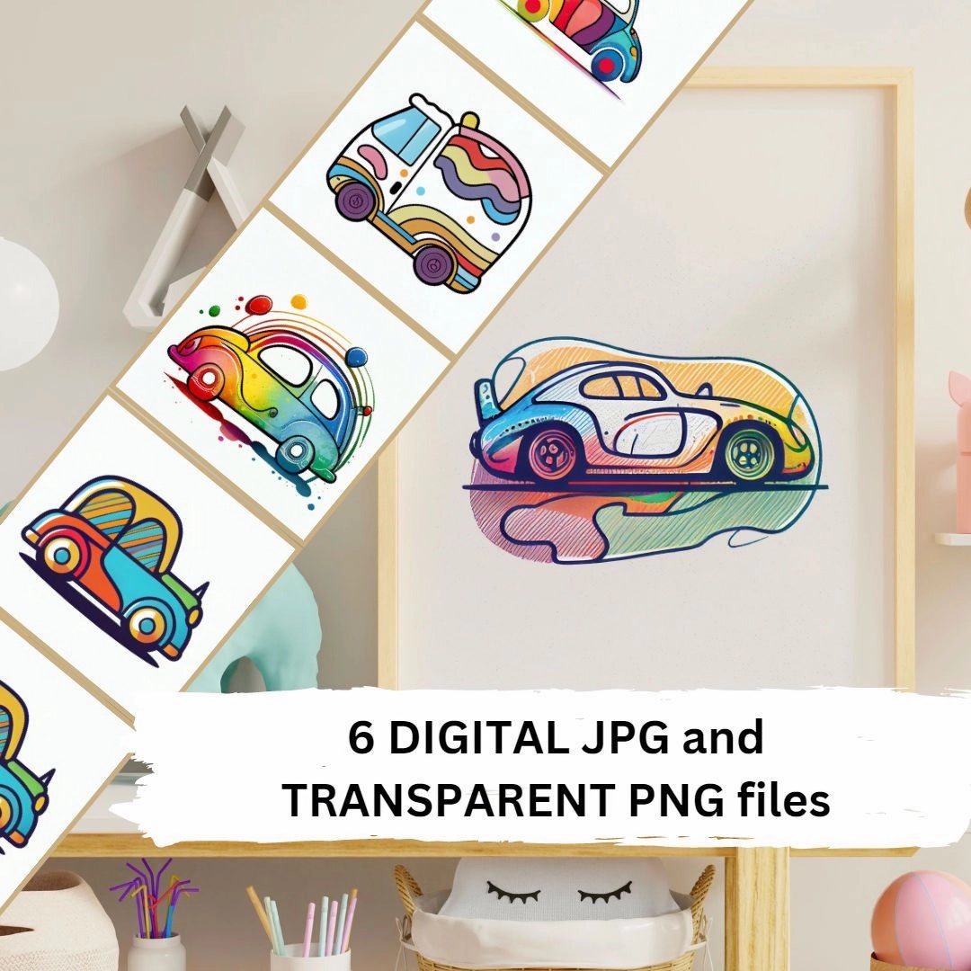 Set of 6 Vehicle Printable, Car Prints Boys Room, Cartoon Cars Prints ...