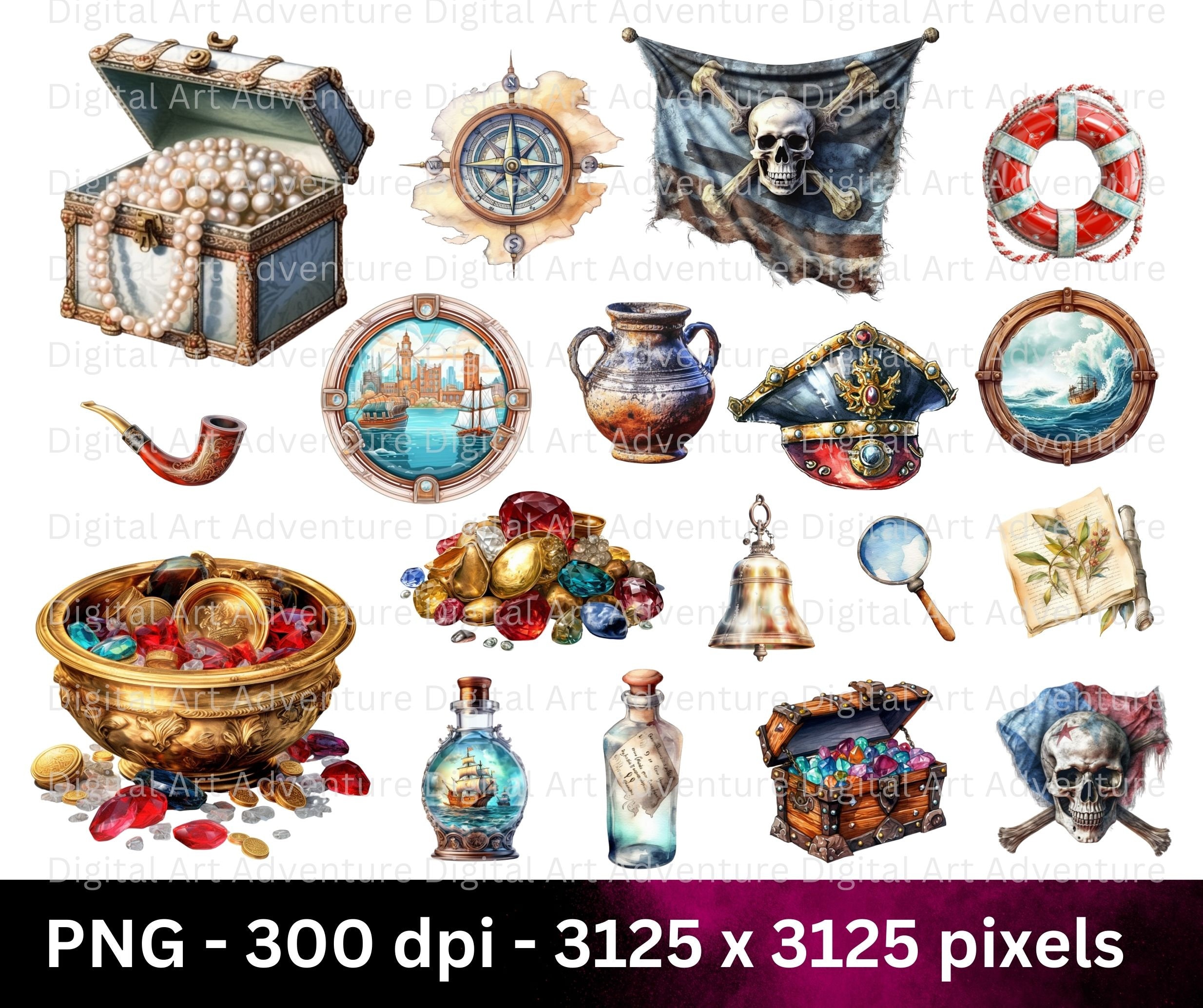 Seafaring Clipart, Pirates, Ocean, Watercolor, Sailing Ships, Sea ...