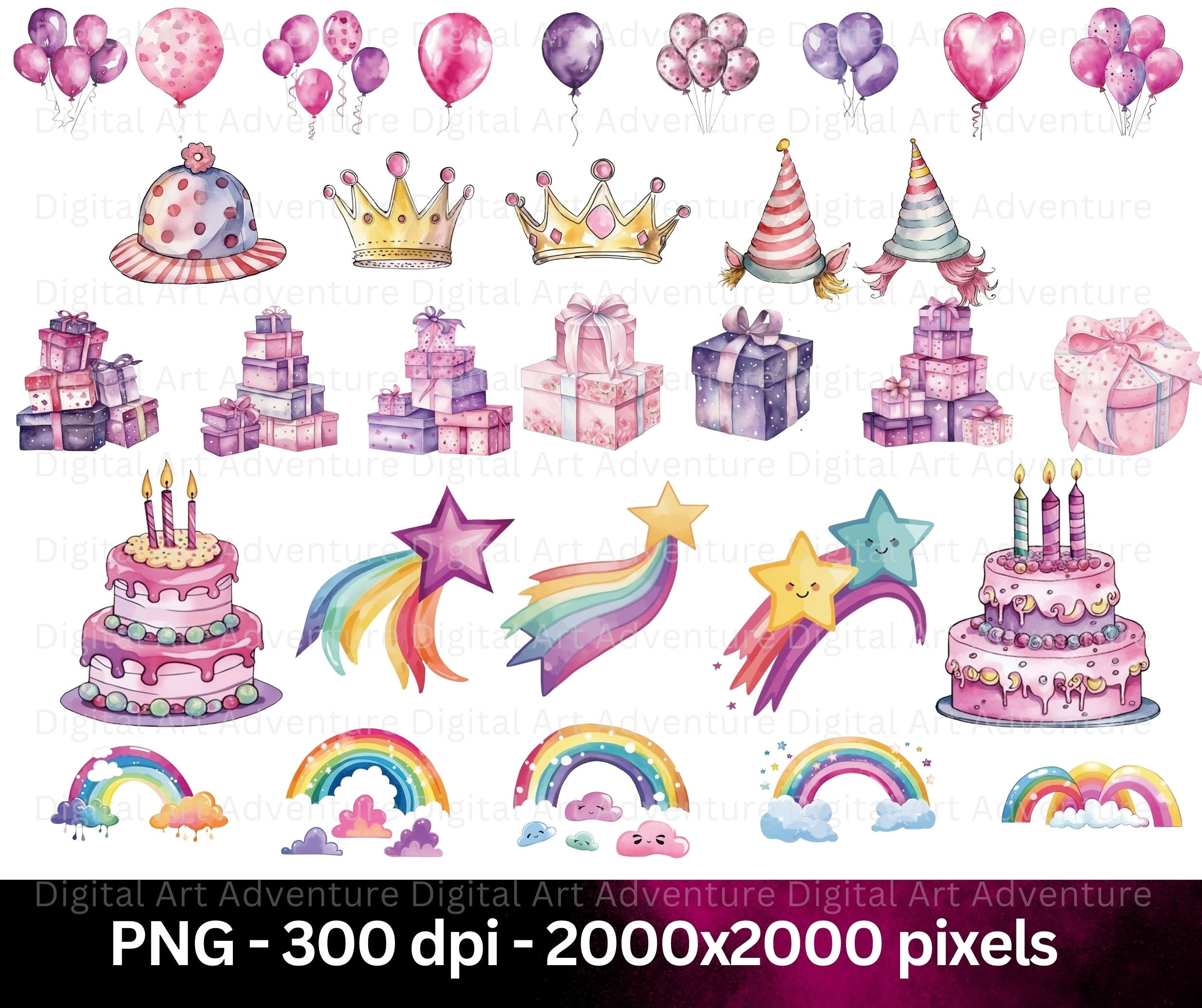 UNICORN Birthday Clipart, Watercolor Celebrate Clipart, Kids Baby ...