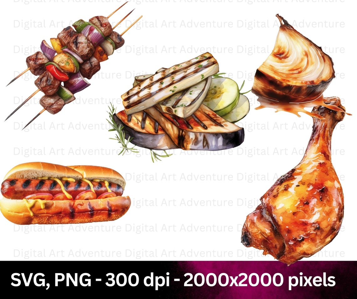 Premium Watercolor BBQ Clipart Barbeque Items Download - Etsy