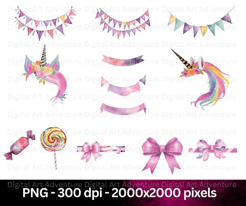UNICORN Birthday Clipart, Watercolor Celebrate Clipart, Kids Baby ...