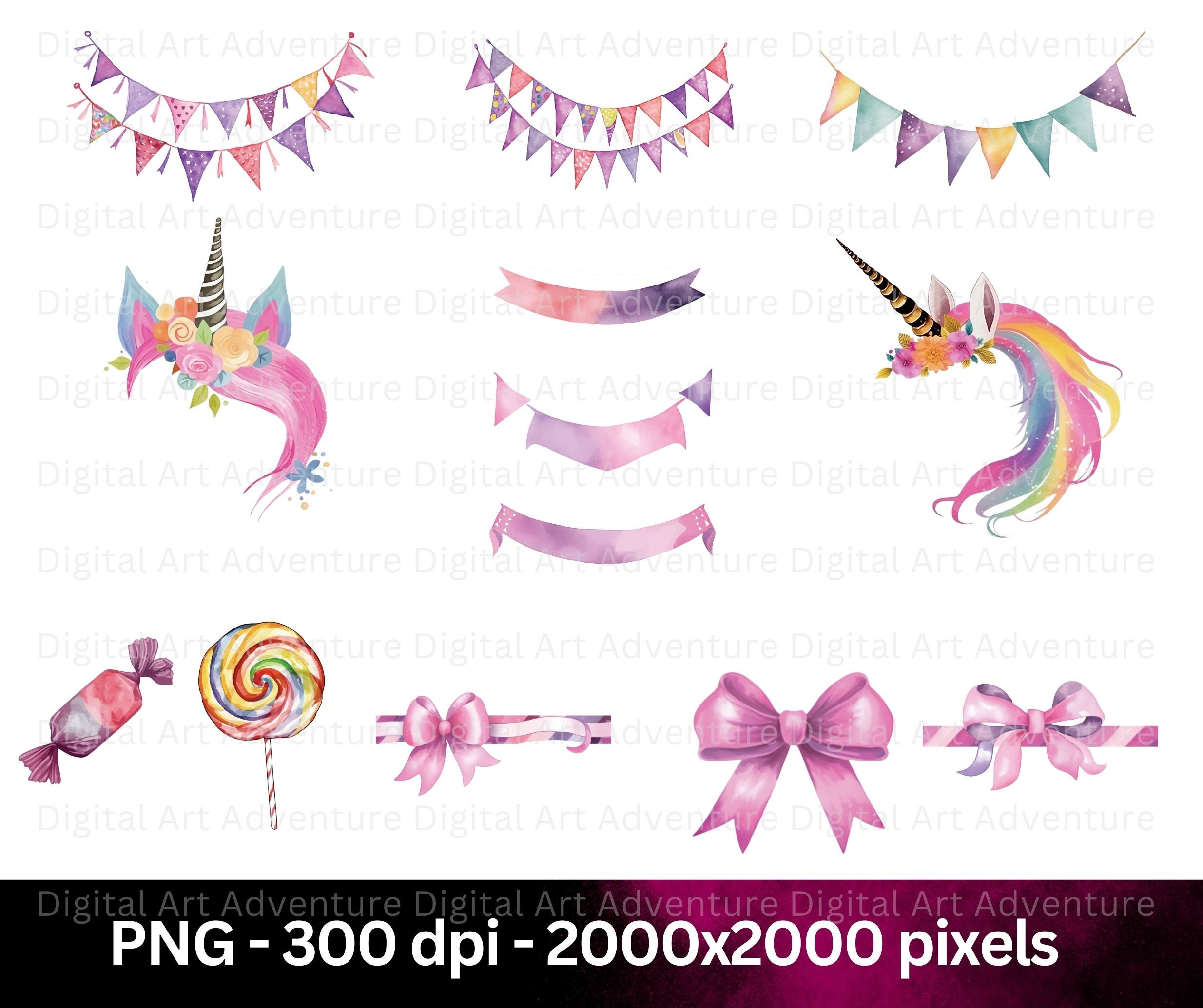 UNICORN Birthday Clipart Watercolor Celebrate Clipart Kids - Etsy