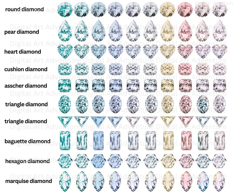 Diamond Clipart, 100 PNG, Watercolor, Gemstone Clipart - Etsy
