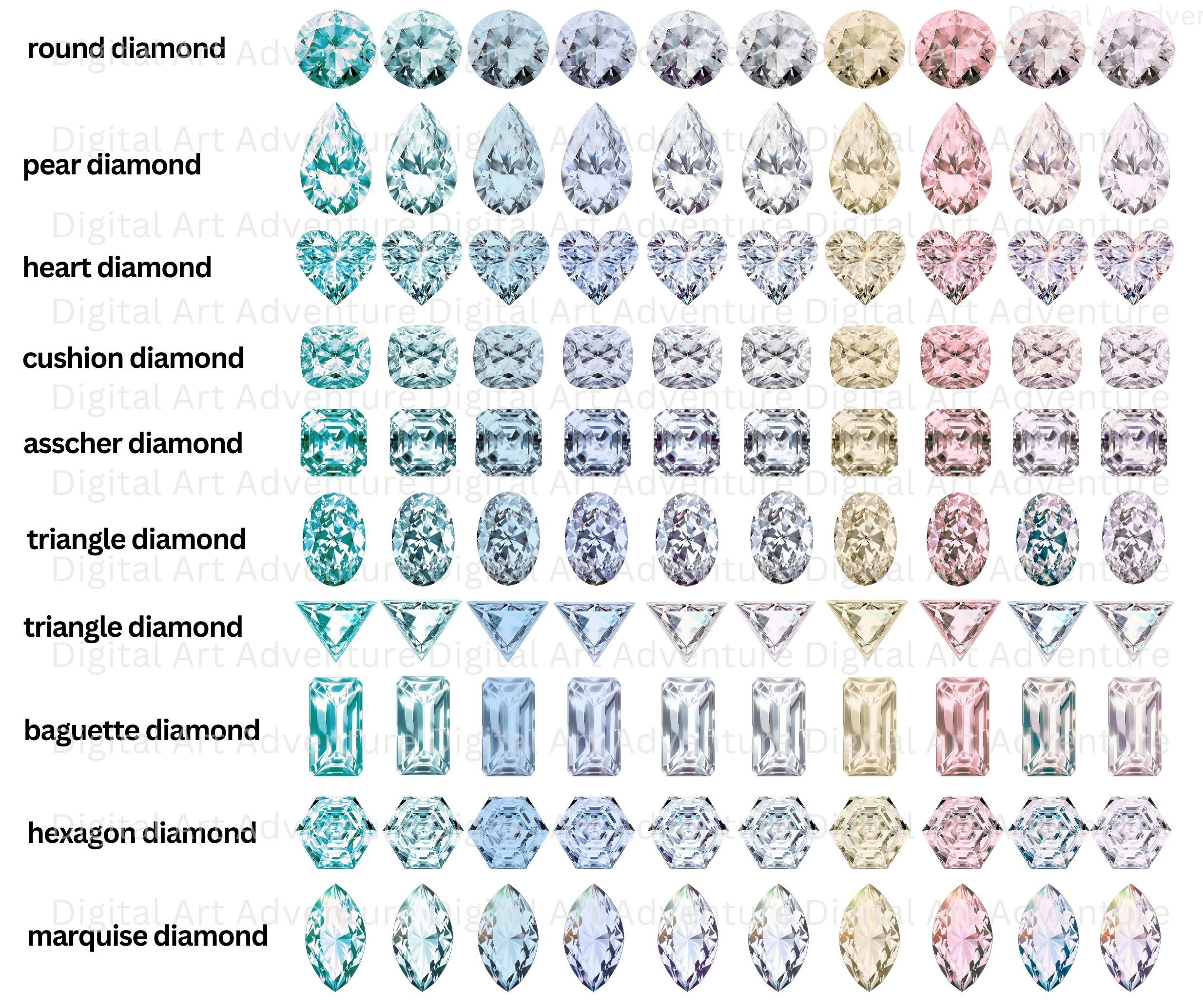 Diamond Clipart, 100 PNG, Watercolor, Gemstone Clipart - Etsy