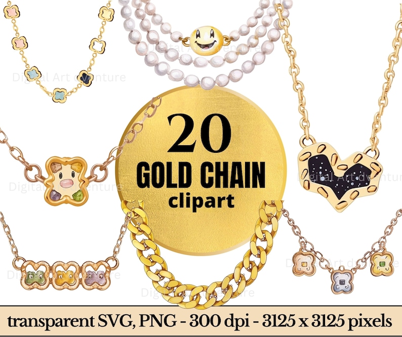 Gold Chains Clipart, 20 PNG, and 20 SVG Files - Etsy