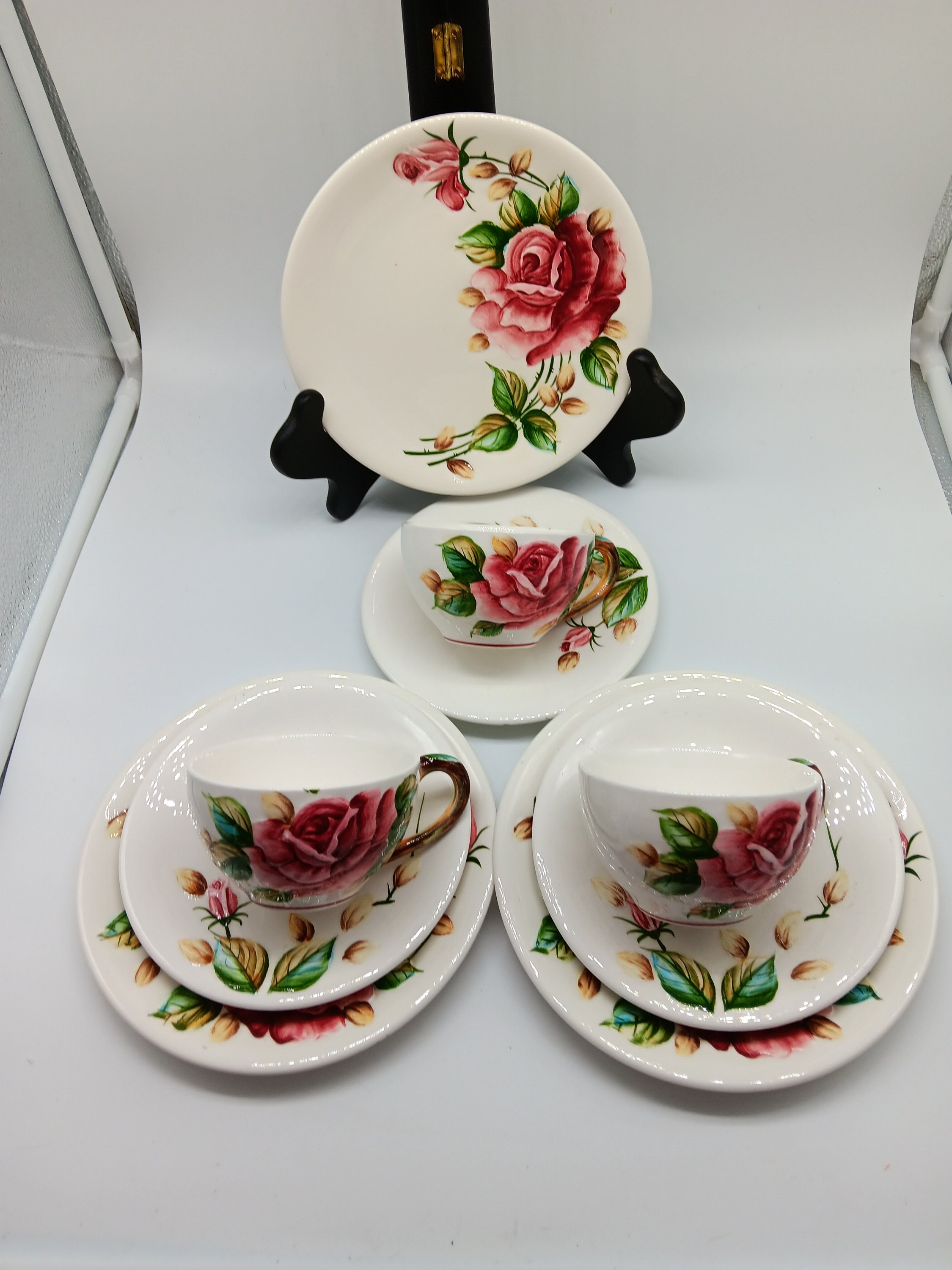 Vintage LEFTON Red Americana Floral Rose Hand-painted Plate & - Etsy