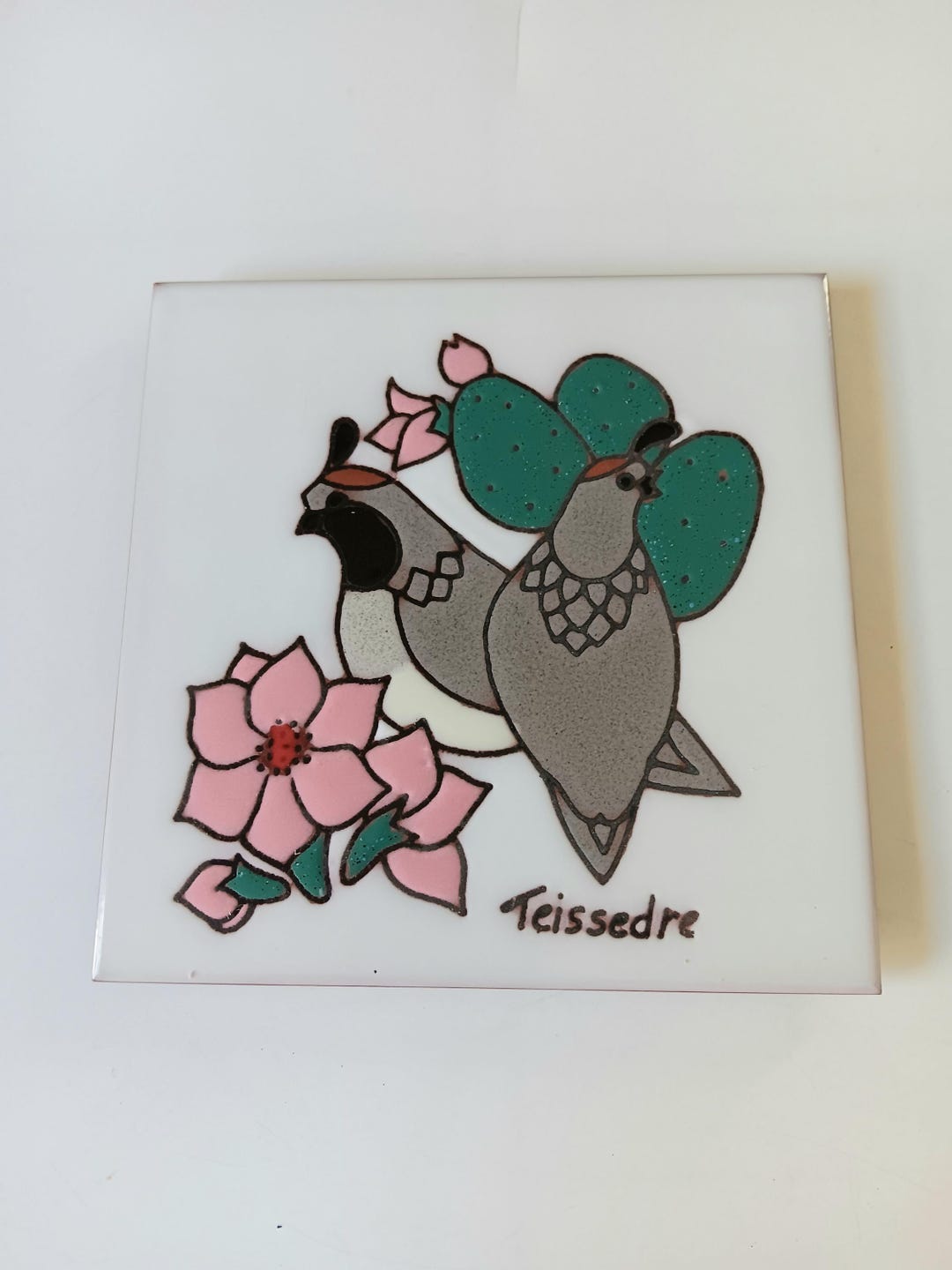 Artist Tile Pair Gambel's Quail Birds Art Decor or Hot Plate Trivet ...