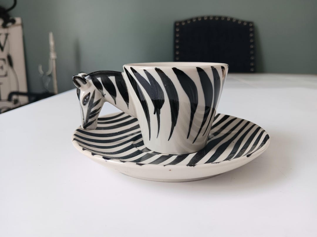Rare Euro Casa African Zebra Ceramic Figural 2pc Cup & Saucer Set Hand ...