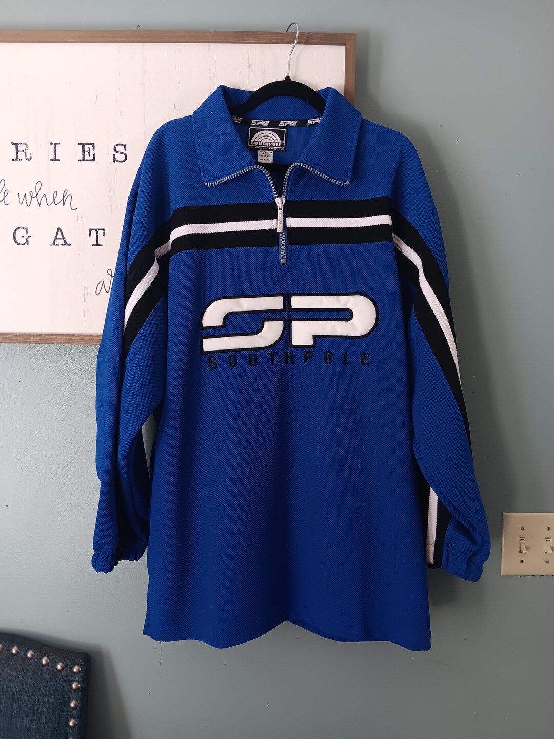 Southpole Y2K Baggy Embroidered 1/4 Zip Long Sleeve Shirt Mens LG ...