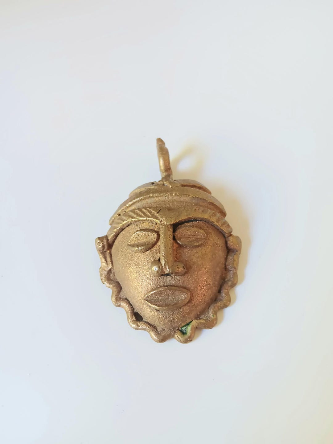 Vintage Gold Brass African Tribal Style Face / Mask Necklace Pendant 3 ...