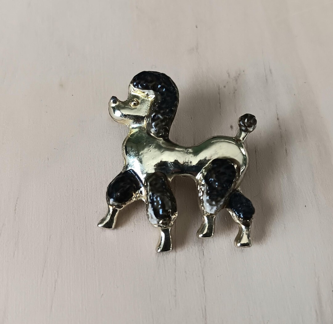 Vintage Small Gold & Black Metal / Enamel Jewelry Poodle Dog Brooch Pin ...
