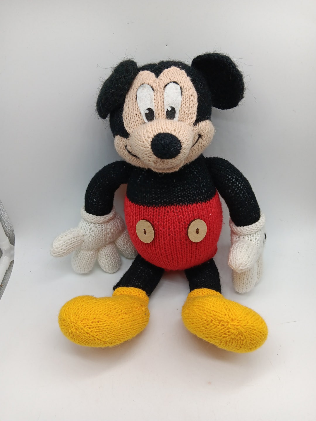 Vintage Handmade Knitted Disneys Mickey Mouse Character Stuffed Animal ...