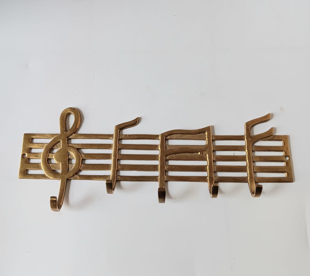 Olee Gold Brass Vintage Music Note Coat Rack Wall Hanging 4 Hook Decor ...