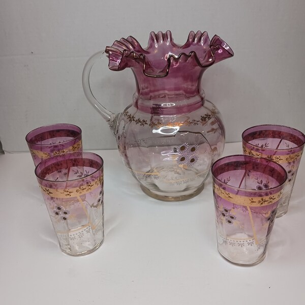 Pink Glass Pitcher - Etsy
