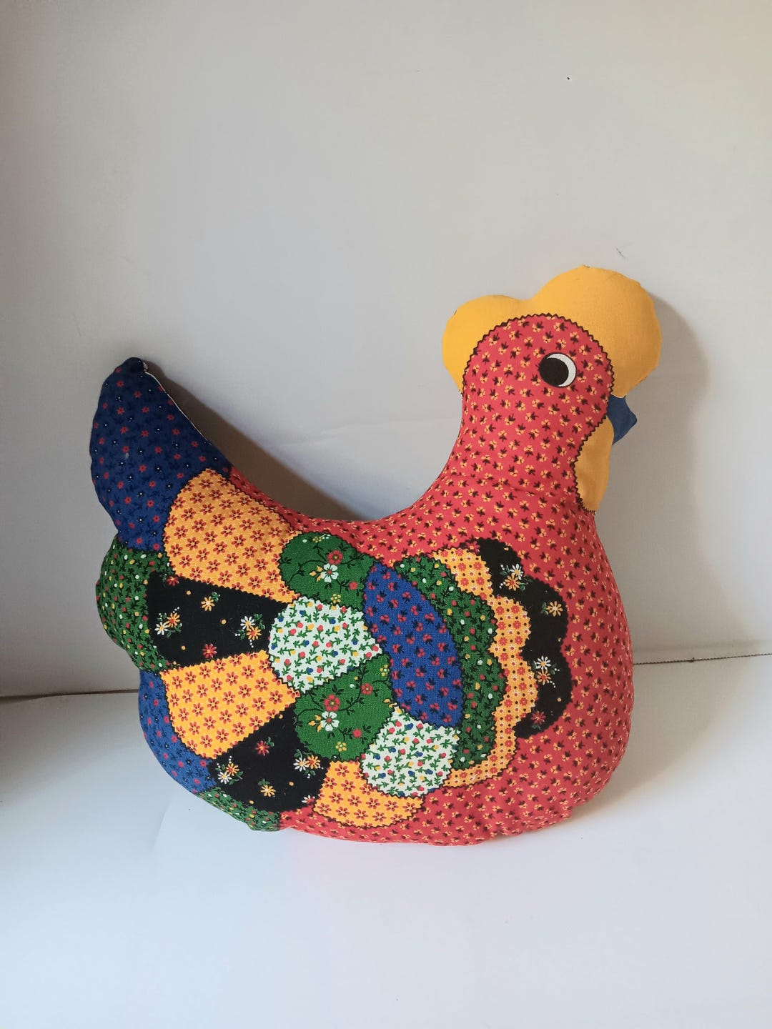 Handmade Patchwork Quilted Chicken / Rooster Throw Pillow 80s Vintage ...