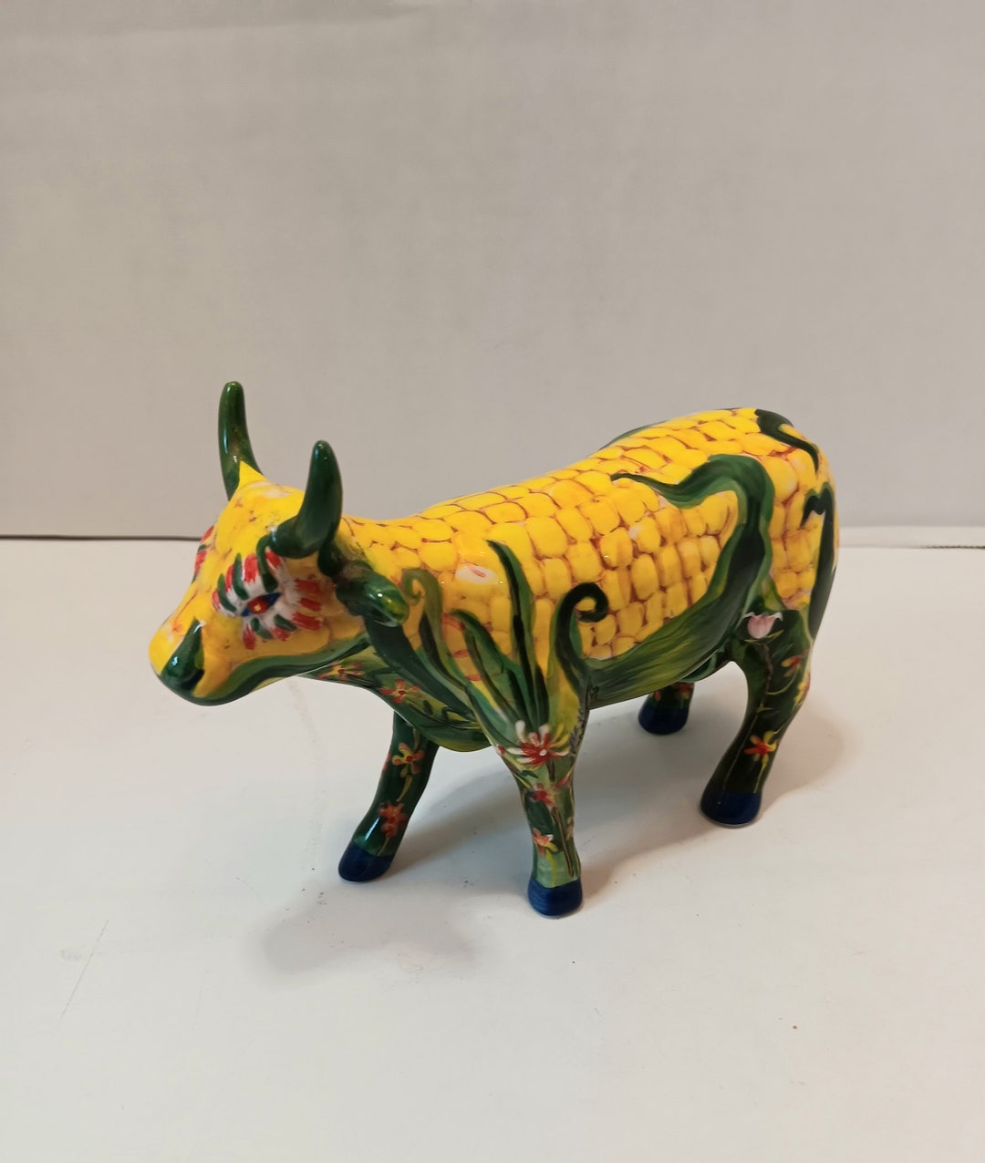 2004 Cow Parade Corn on the Cob Ceramic Colorful Cow. Gloss Finish. 5x6 ...