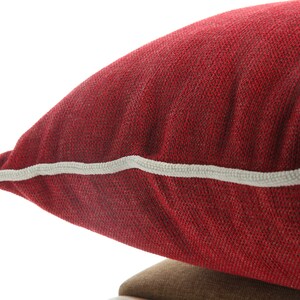 Red Pillow With White Pipping,throw Pillow,thick Linen Soft Pillowcase ...