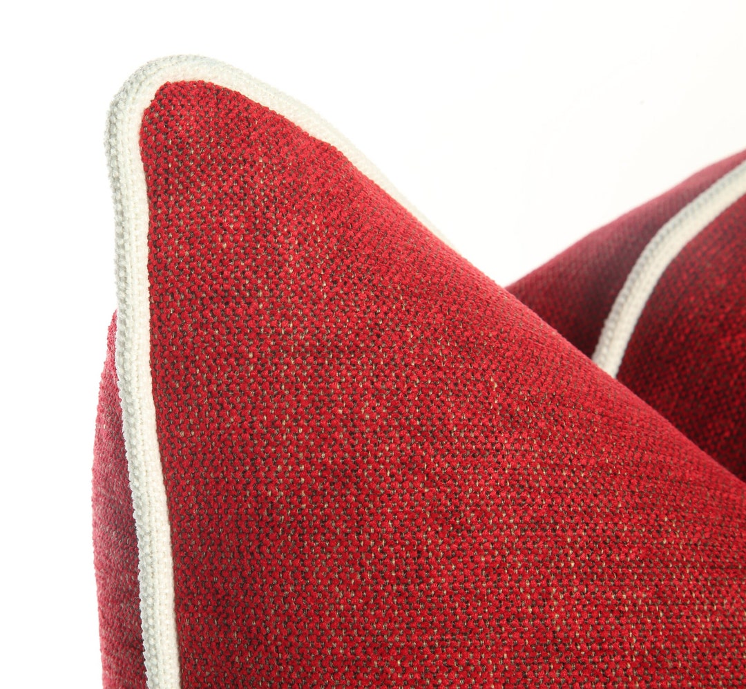 Red Pillow With White Pipping,throw Pillow,thick Linen Soft Pillowcase ...