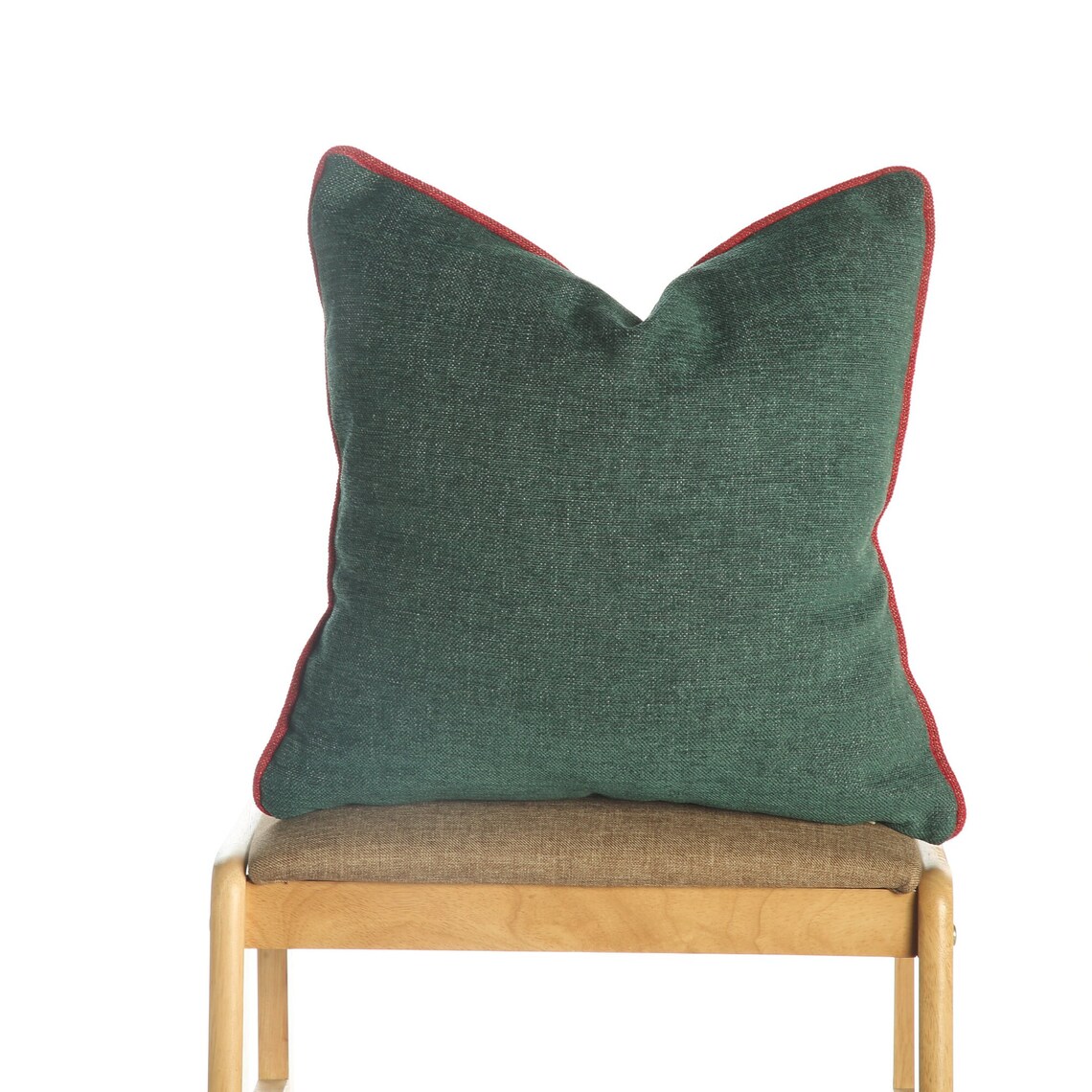 Green Pillow With Red Pipping , Linen Throw Pillows , Pipping ...
