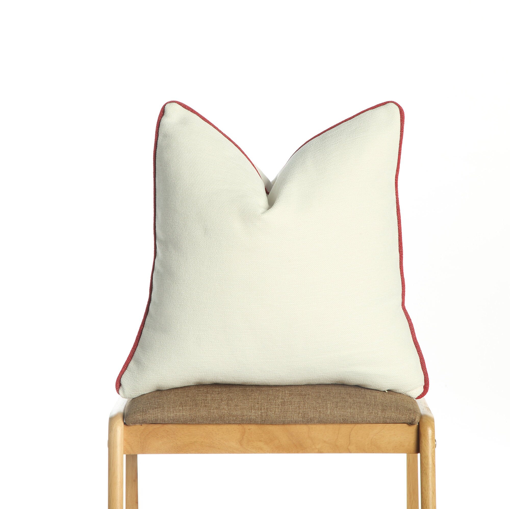 White Pillow With Red Pipping,white Linen Throw Pillows,red Pipping ...