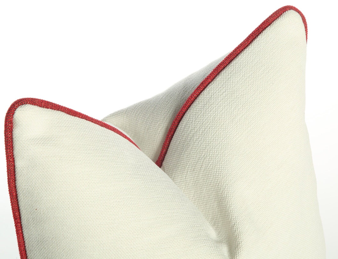 White Pillow With Red Pipping,white Linen Throw Pillow,red Pipping ...