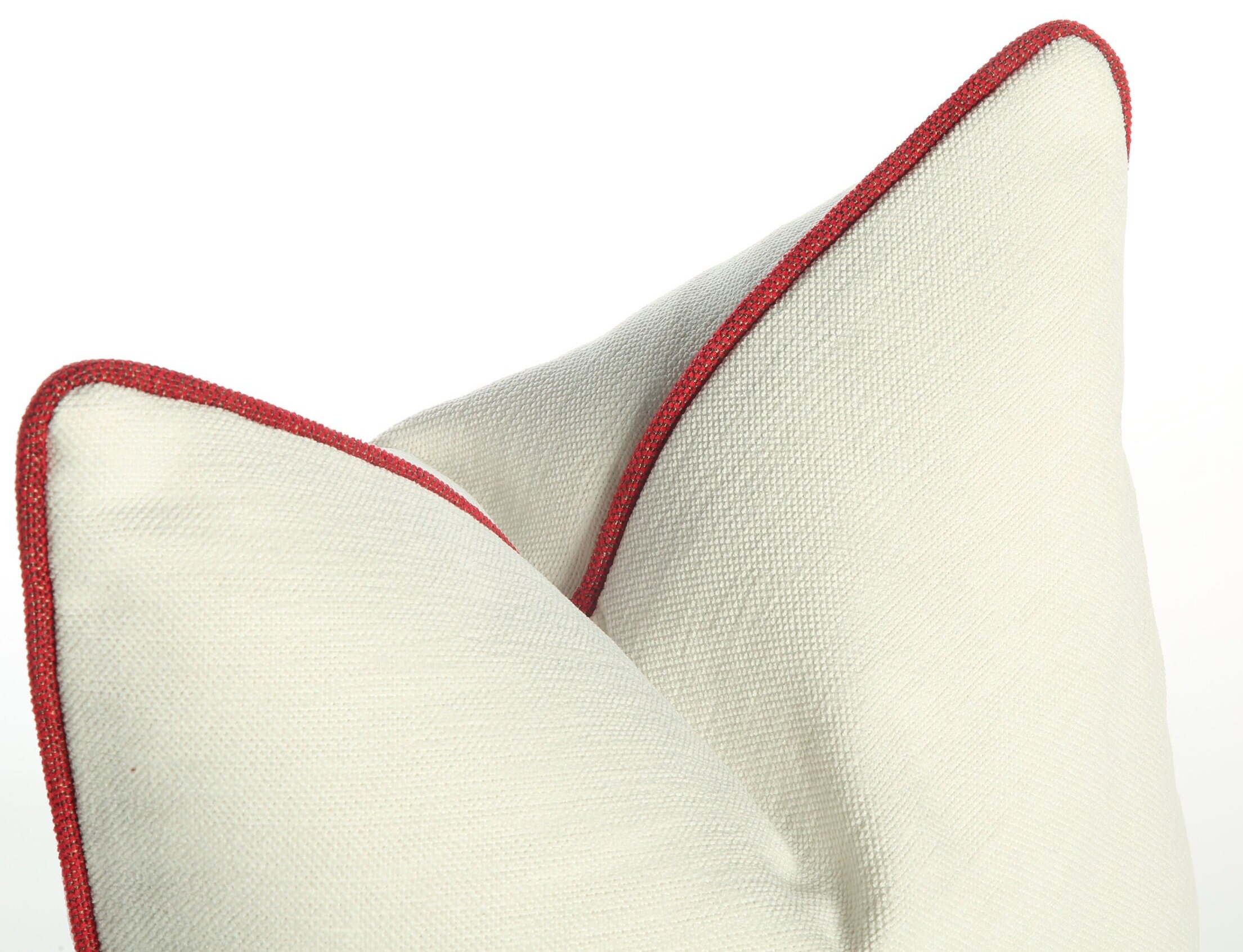 White Linen Pillow Cover With Red Pipping Accent,20x20,modern Home ...