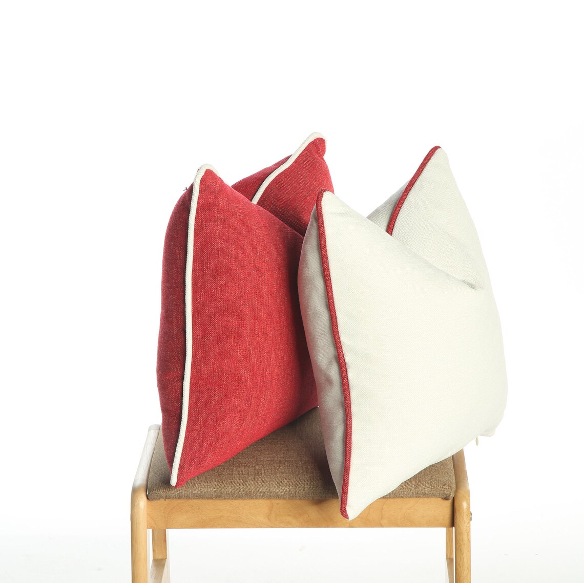 White Pillow With Red Pipping,white Linen Throw Pillows,red Pipping ...