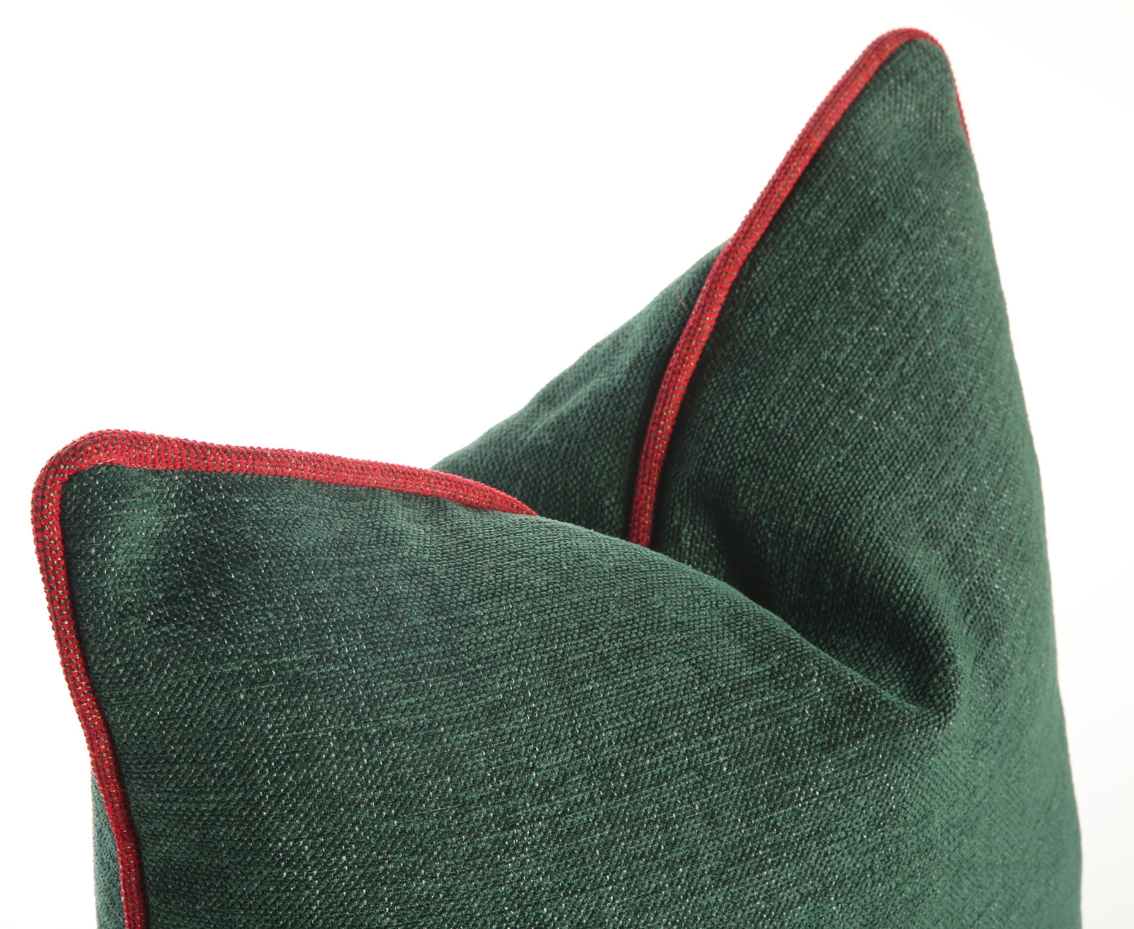 Green Pillow With Red Pipping , Linen Throw Pillows , Pipping ...