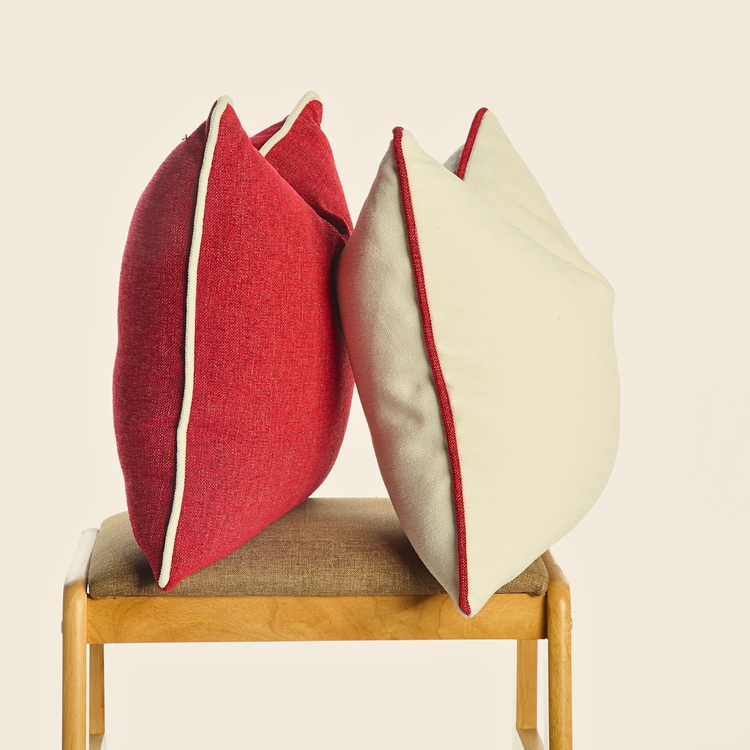 Red and White Pillow Case Set, Piping Linen Pillow Cases, Combination ...