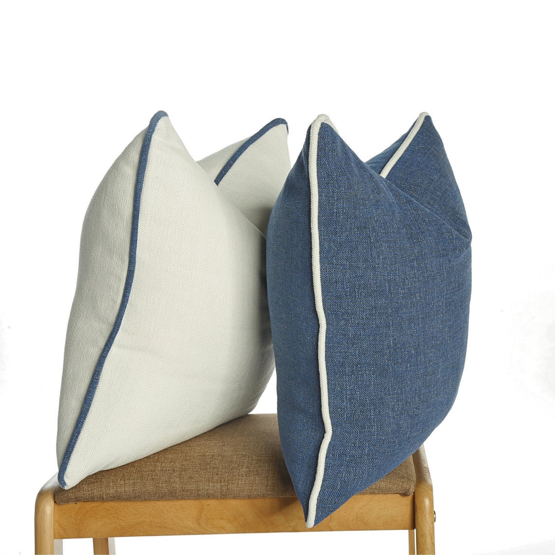 Blue and White Pillow Case Set, Piping Linen Pillow Case, Combination Pillows, Cobalt Linen ...