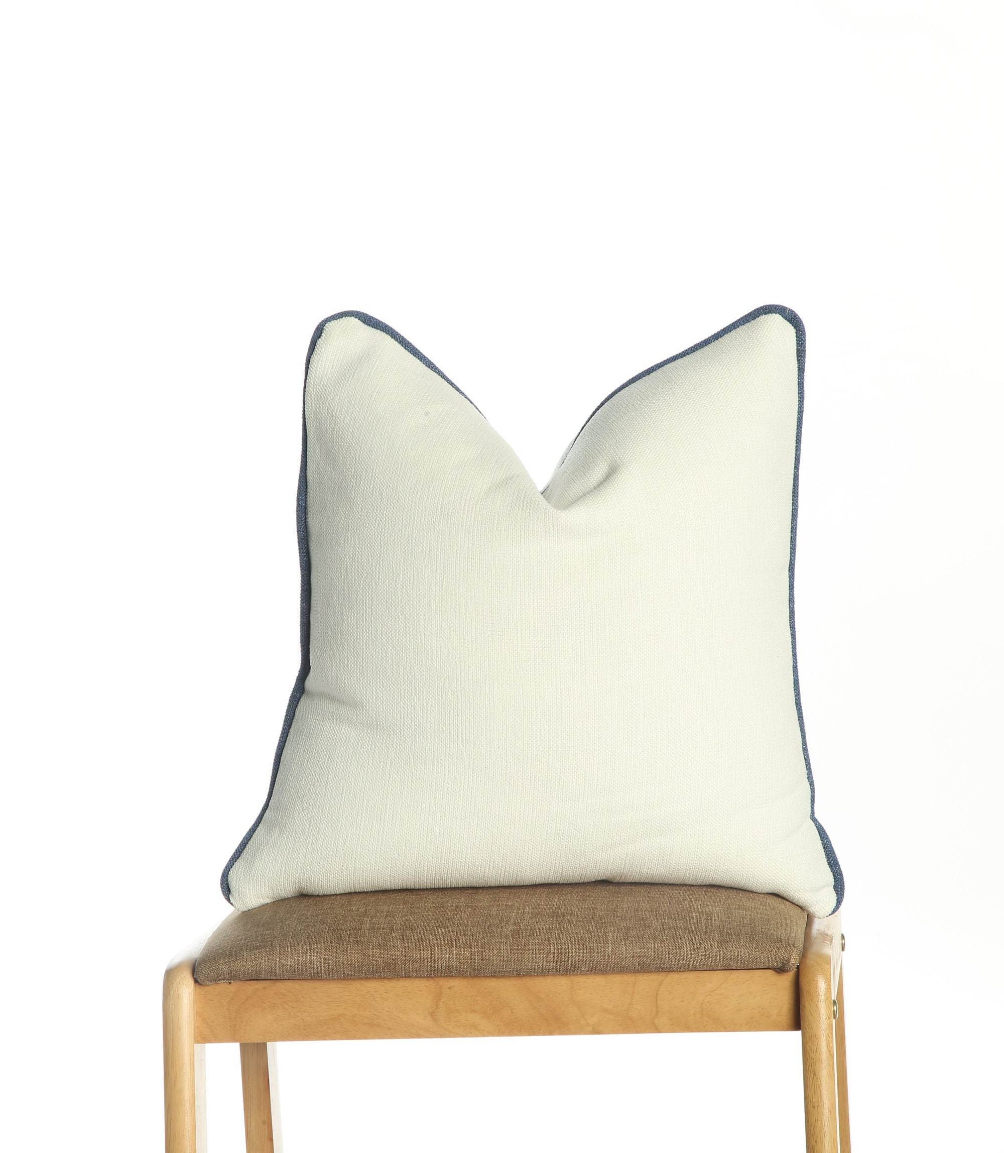 White Linen Pillow With Blue Pipping,linen Throw Pillows,decorative ...