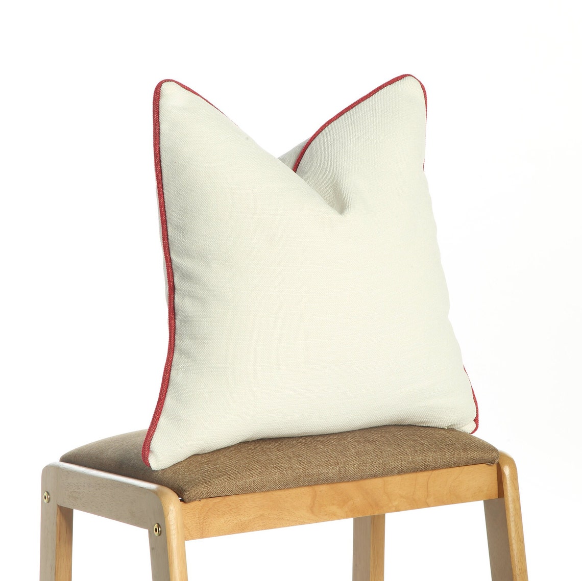 White Pillow With Red Pipping,white Linen Throw Pillows,red Pipping ...