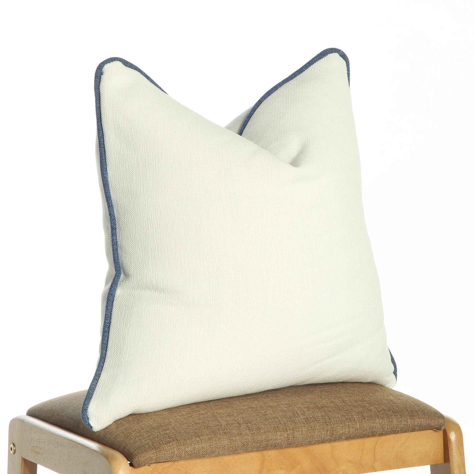 White Linen Pillow With Blue Pipping , Linen Throw Pillows ,linen ...