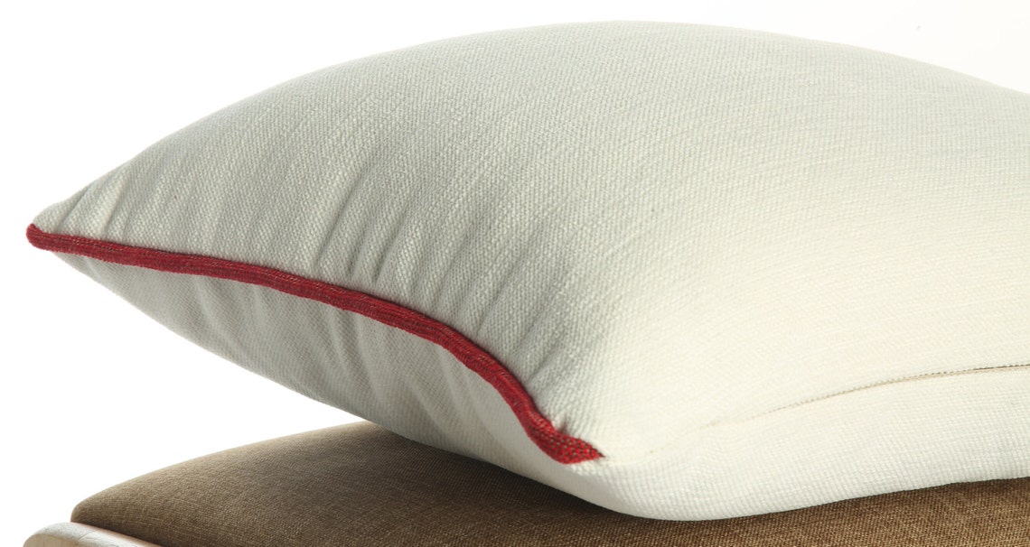 White Pillow With Red Pipping,white Linen Throw Pillows,red Pipping ...