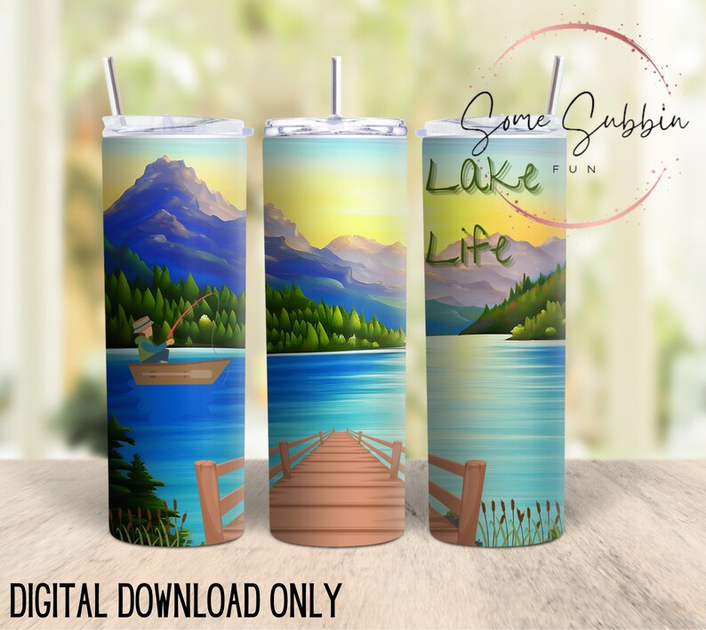 Lake Life Download Lake Life Png 20oz Skinny Tumbler Lake - Etsy