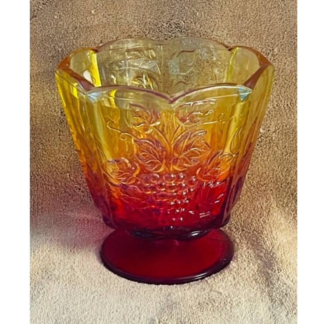 Vintage Indiana Carnival Tri-color Glass, Grapes/leaf Design Footed ...