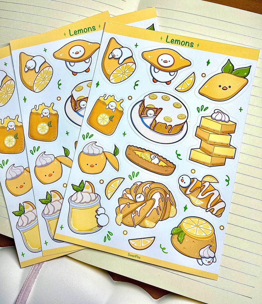 Lemon Fruit Dessert Ducky Sticker Sheet- Handmade Matte Stickers for ...