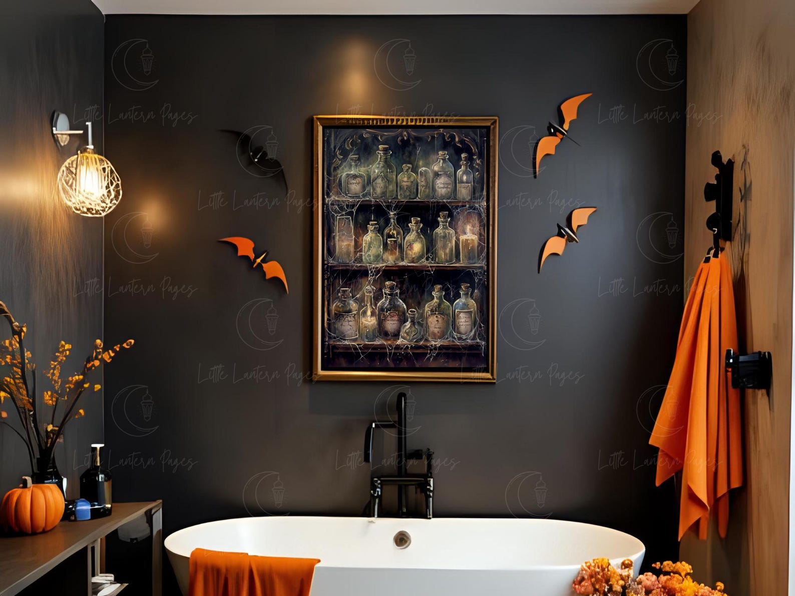 Gothic Halloween Print: Potion Bottles, Witch Apothecary, Spooky ...