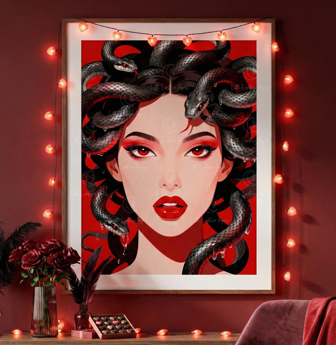 Medusa Portrait Wall Art | Dark Fantasy Greek Mythology Print | Intense ...