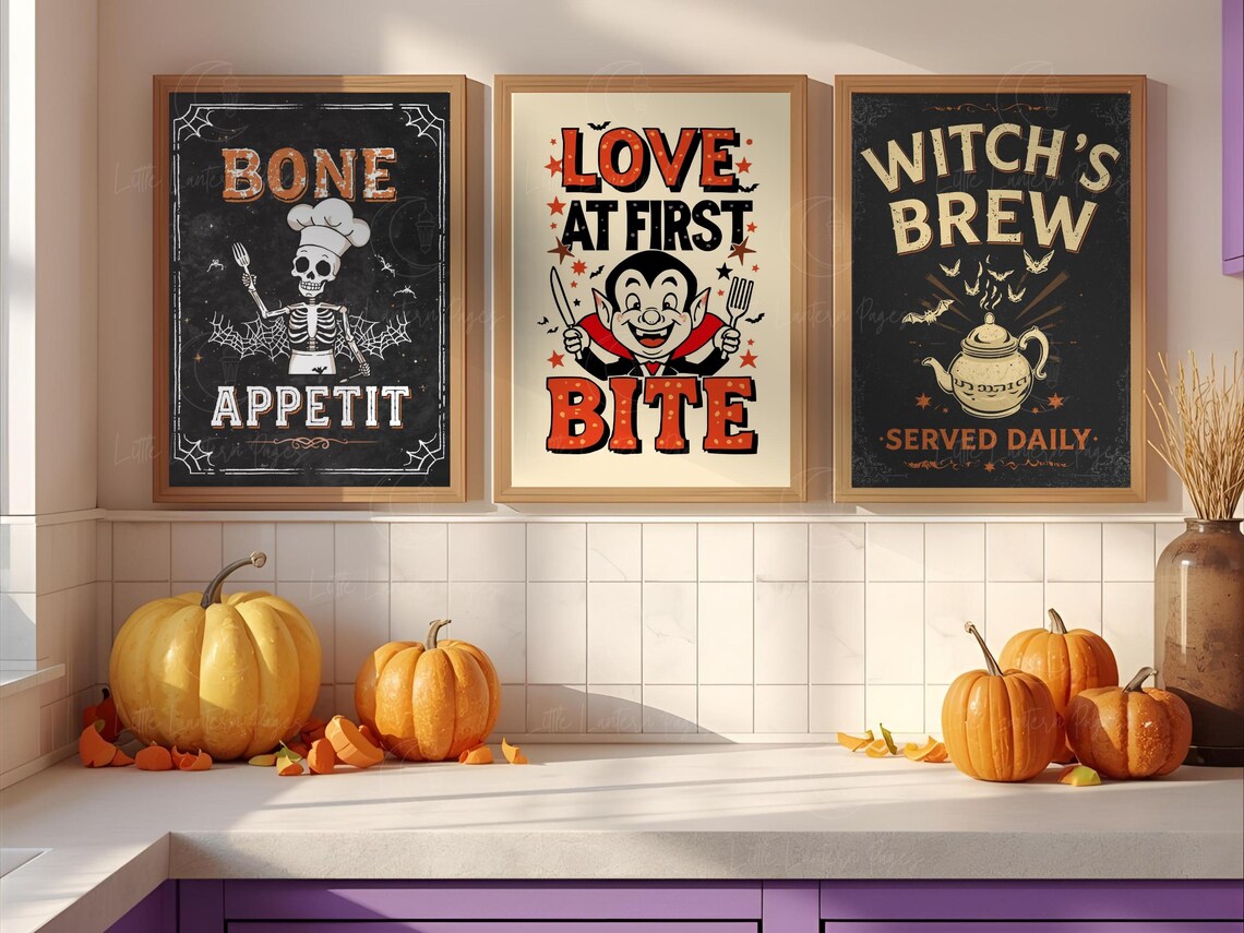 Halloween Kitchen Wall Art Bundle, Spooky Funny Signs, Bone Appétit ...