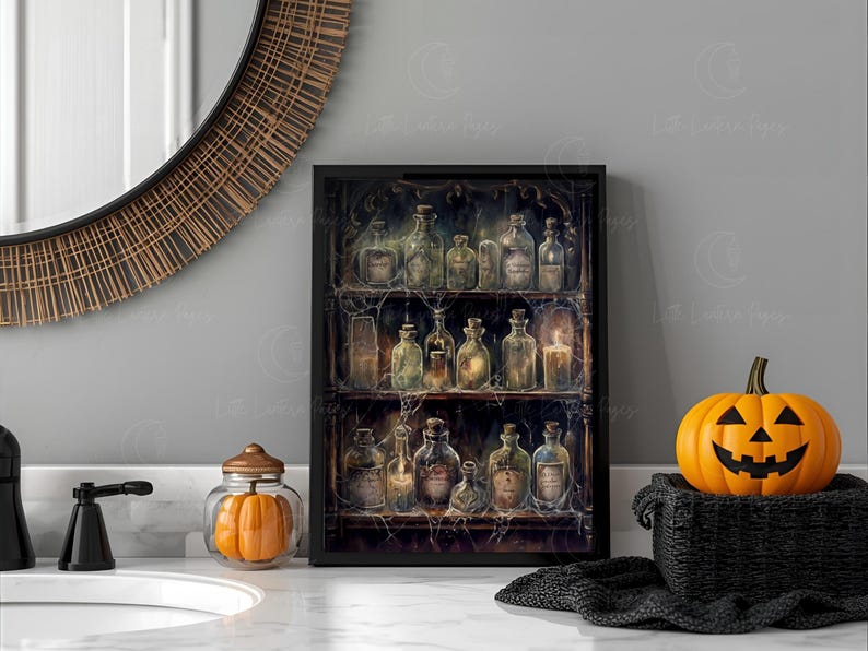 Gothic Halloween Print: Potion Bottles, Witch Apothecary, Spooky ...