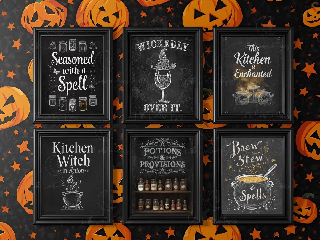 Witchy Halloween Kitchen Wall Art Bundle, Spooky Witch Kitchen Prints ...