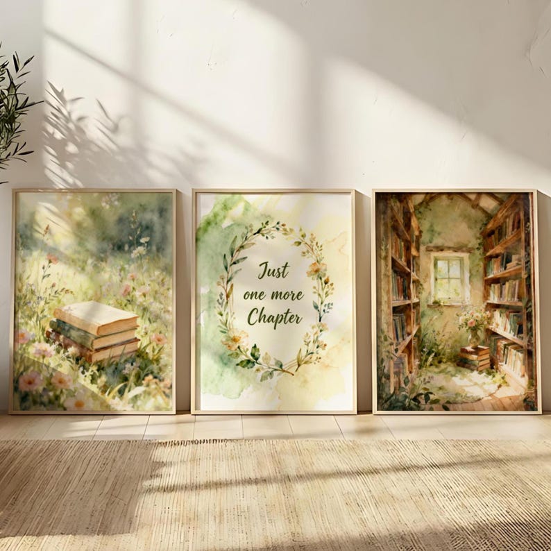 Cottagecore Book Lover Wall Art Set | Cozy Reading Nook Prints ...