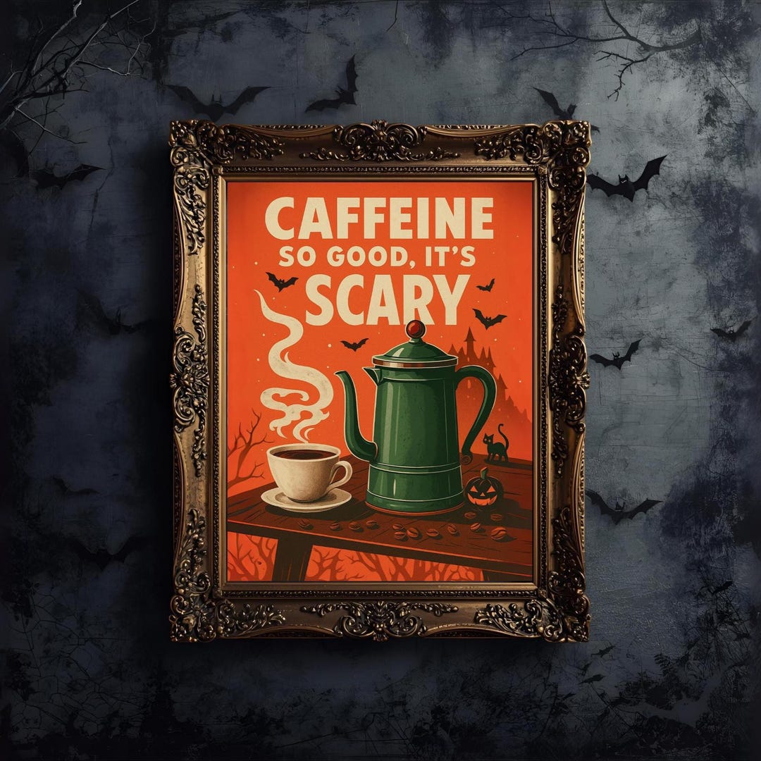 Retro Scary Caffine Halloween Coffee Bar Print: Fall Kitchen Decor ...