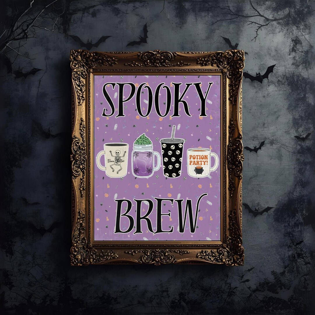 Spooky Brew Halloween Coffee Bar Print: Fall Kitchen Decor, Coffee Art ...