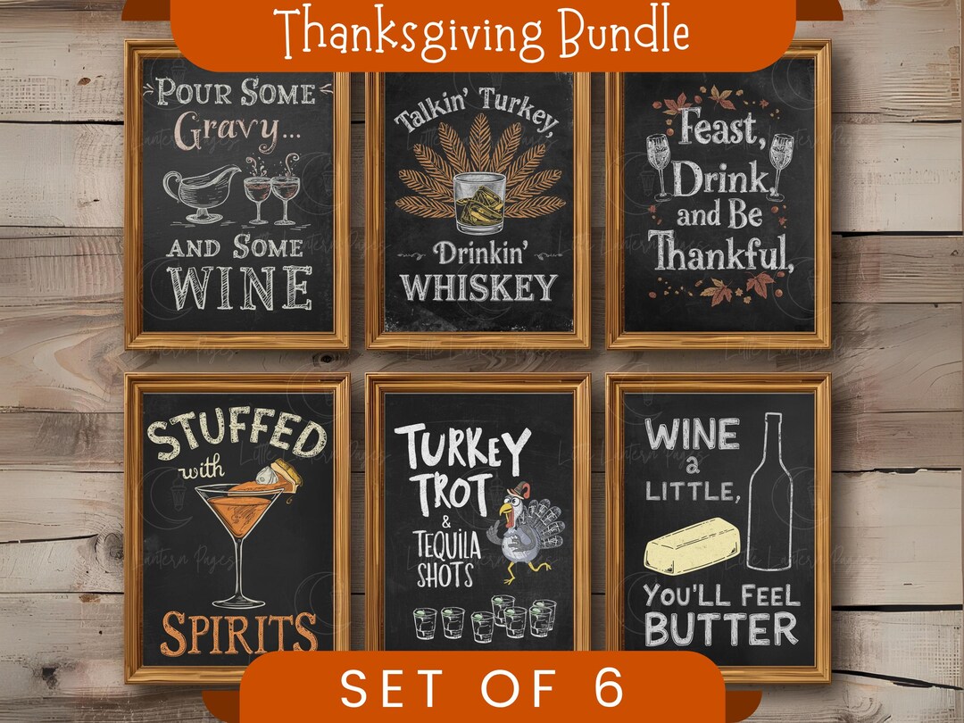 Funny Thanksgiving Bar Cart Art, Fall Cocktail Wall Prints, Farmhouse ...