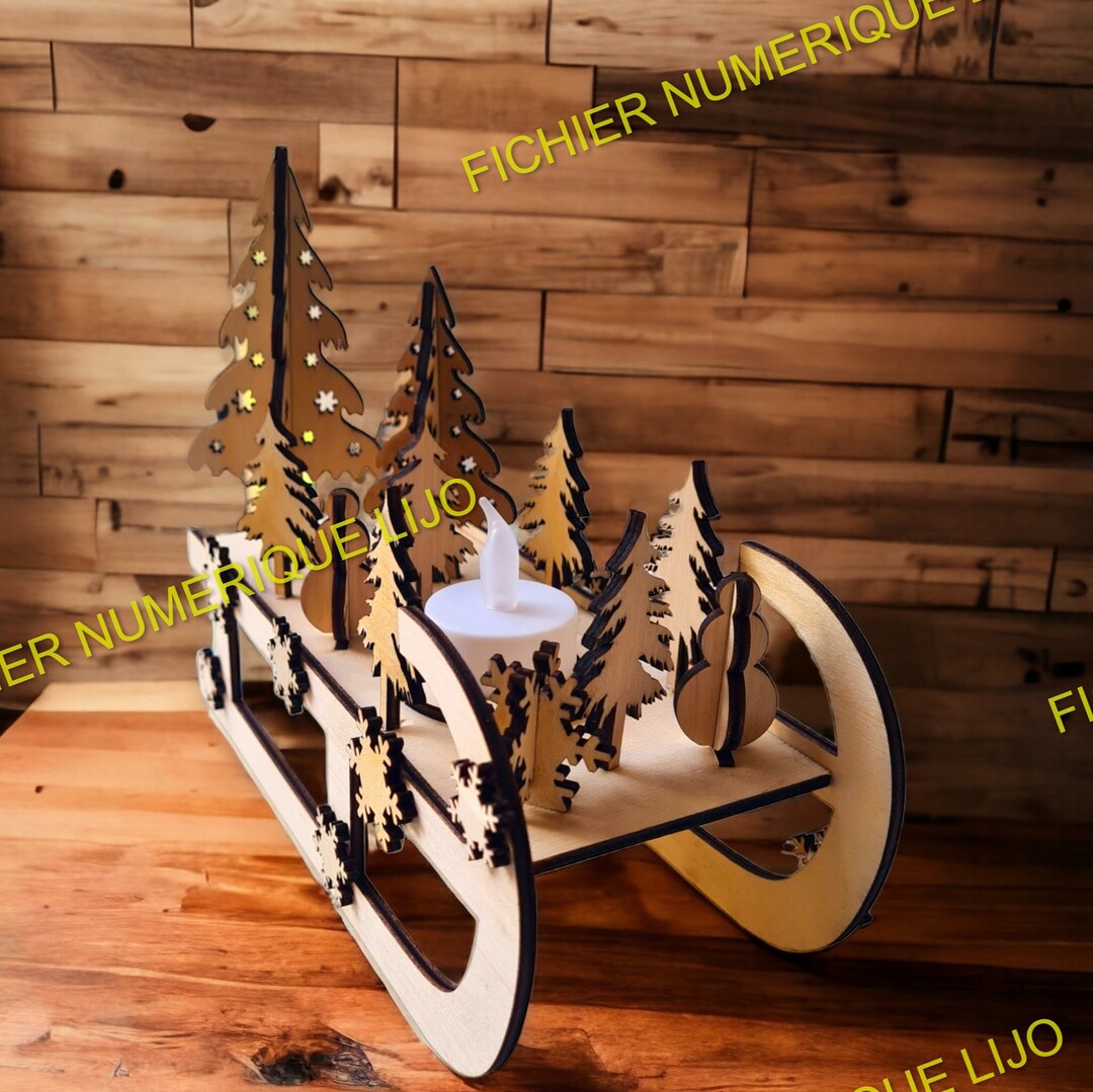 Laser Cutting File Sled Christmas Decoration, Candle Holder, DXF ...