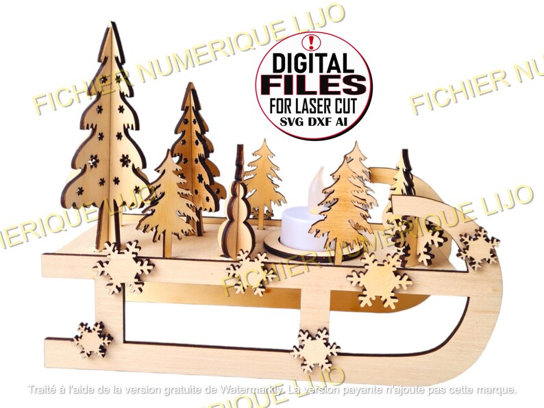 Laser Cut File Sled Christmas Decoration, Candle Holder, DXF Christmas ...