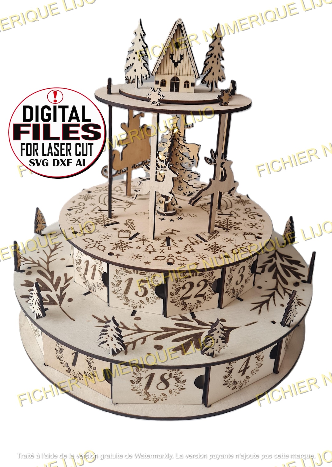 Fichier calendrier avent coupe laser DXF Noel, calendar avent - Etsy France